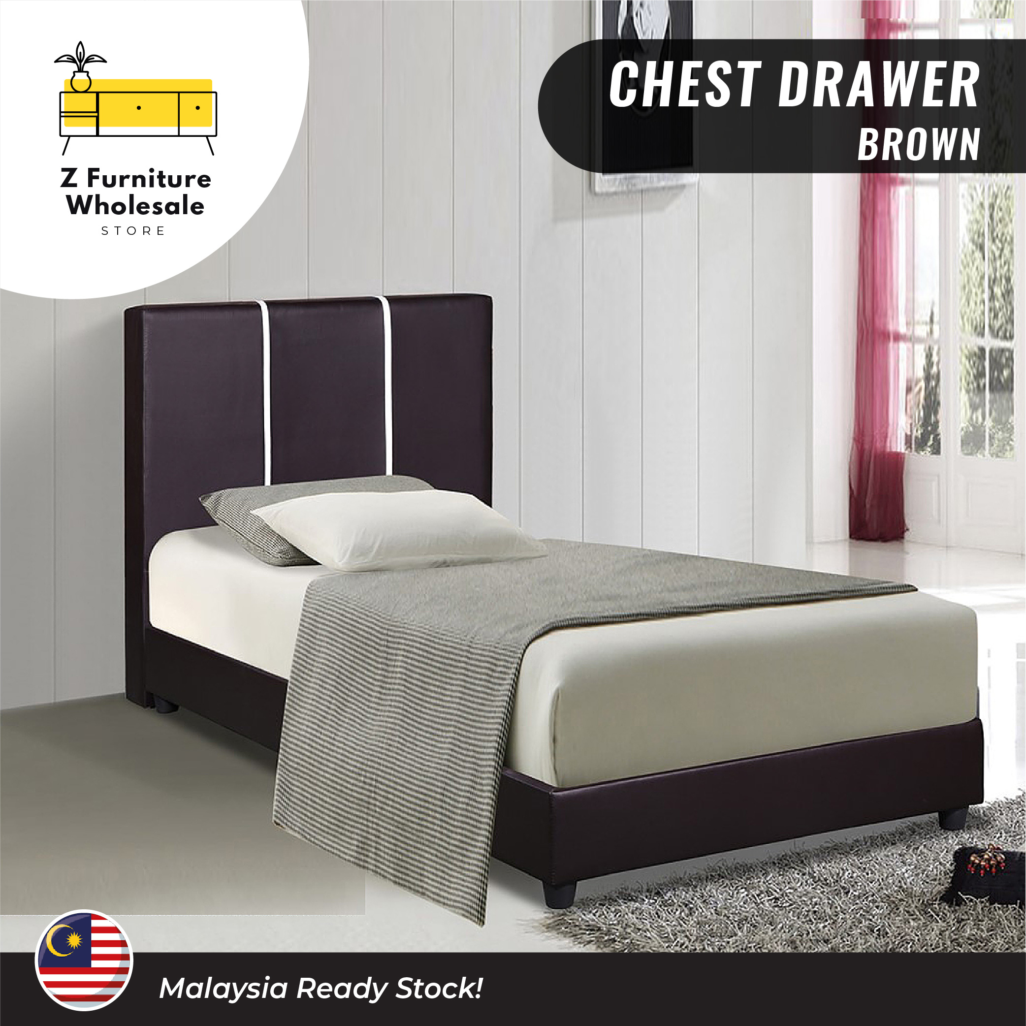 Single PVC Leather Upholstered Modern Bed Divan with Base & Headboard ...