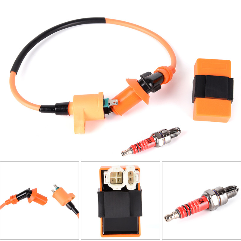 Racing Ignition Coil CDI + Ignition Coil + Spark Plug For GY6 50cc ...