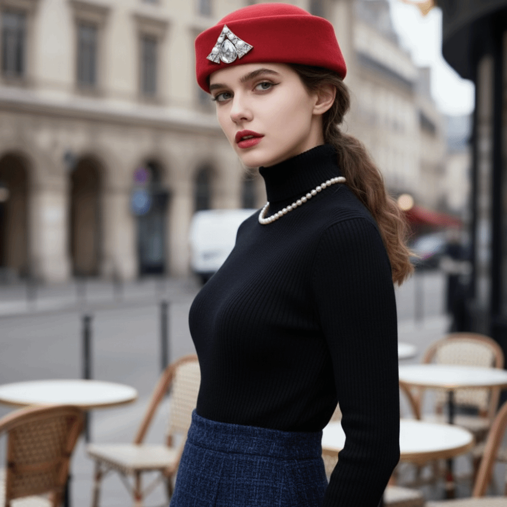 Uniform Stewardess Hat Vintage Topper Hat Solid Color Retro Felt Beret ...