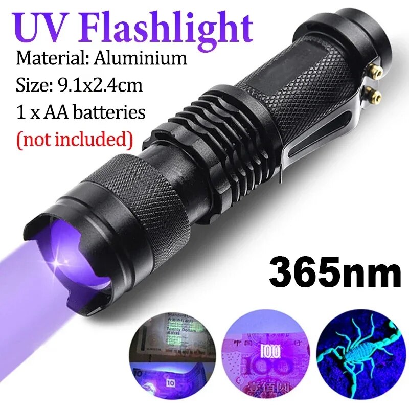 Rechargeable 365/395nm UV Flashlight Ultraviolet Lamp Torch Black Light ...