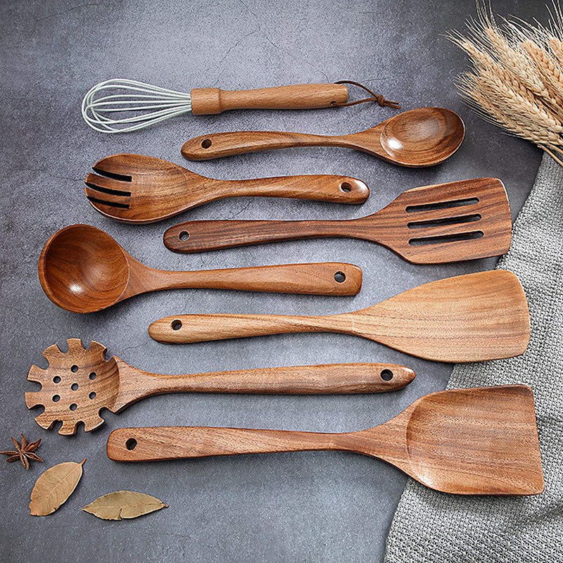 Wooden Spoons for Cooking,Wooden Cooking Utensils Set with Wood Holder ...