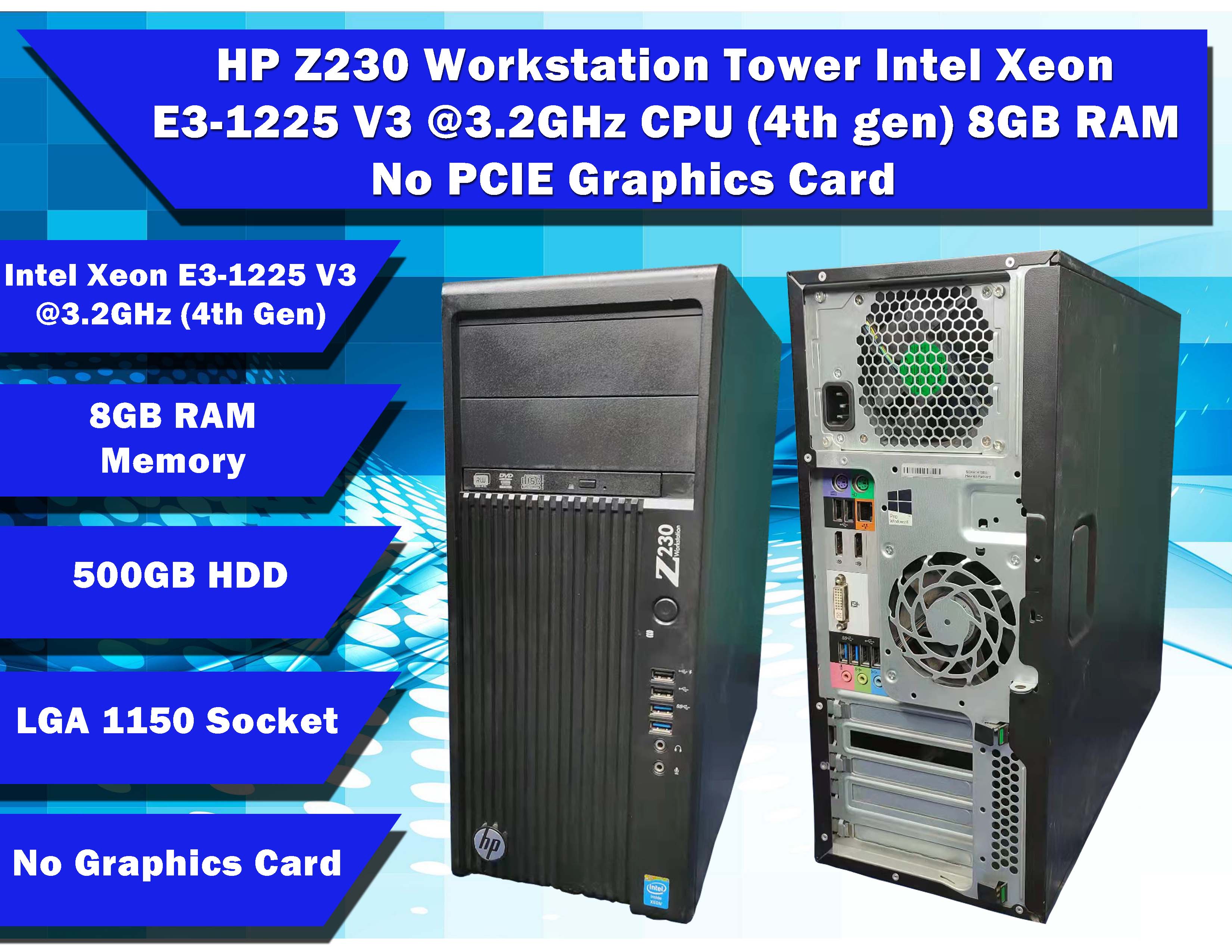 Computer Desktop HP Z230 Workstation Tower Intel Xeon E3-1225 V3 3.2GHz ...