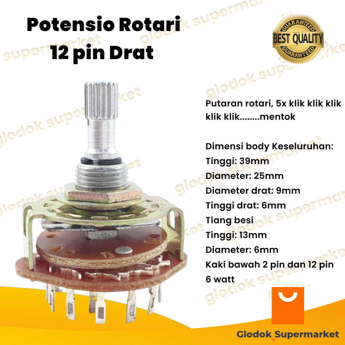Potensio Rotari 12 pin Drat Saklar Rotary Klik Kaki 2x6 Switch | Lazada ...