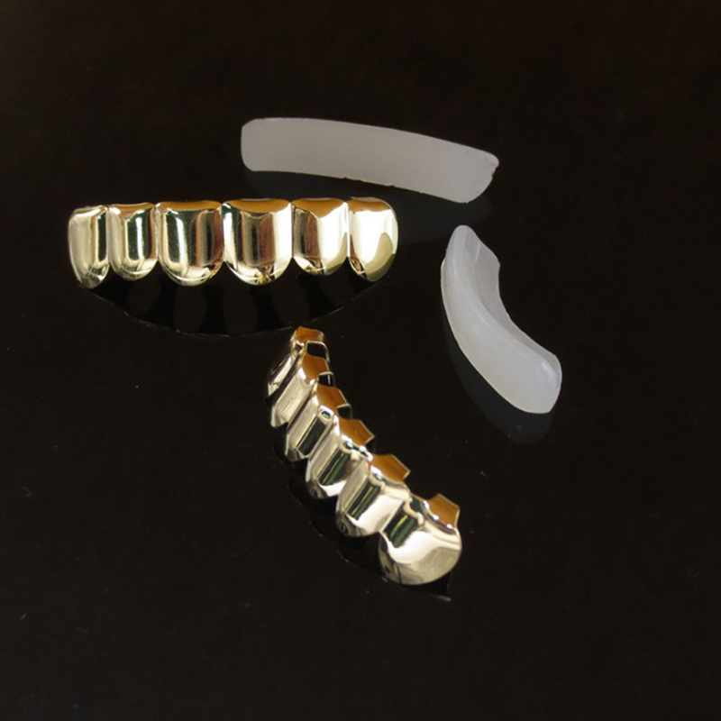 New Custom 14k Gold Plated Hip Hop Teeth Grillz Caps Top & Bottom Grill ...
