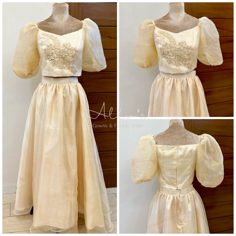 Modern Filipiniana Top and Skirt Terno Puff Sleeves | Lazada PH