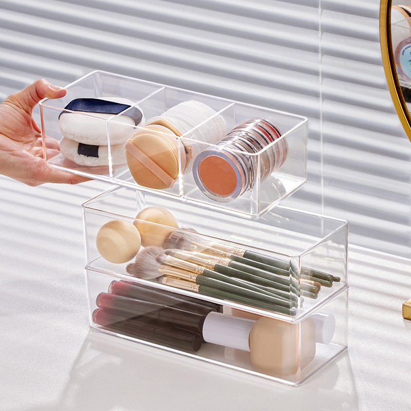 Clear Acrylic Makeup Layered Storage Box Dressing Table Cosmetic ...