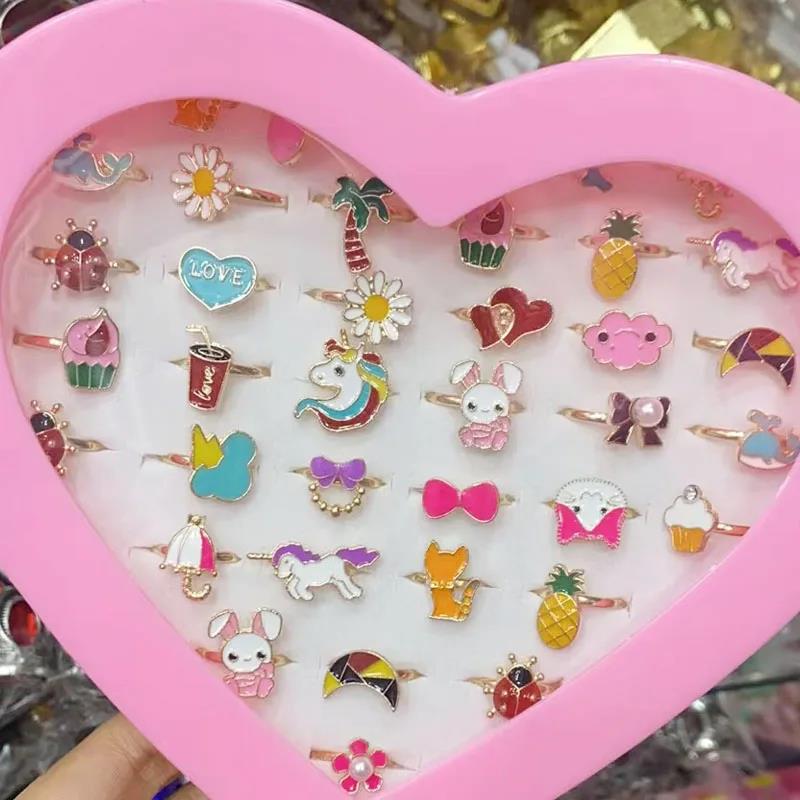10Pcs Cute Cartoon Kids Rings Kawaii Children Girls Flower Alloy Finger ...