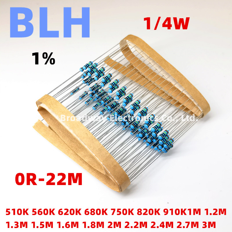 100PCS 1/4W 1% Metal Film Resistor 0.25W 510K 560K 620K 680K 750K 820K ...