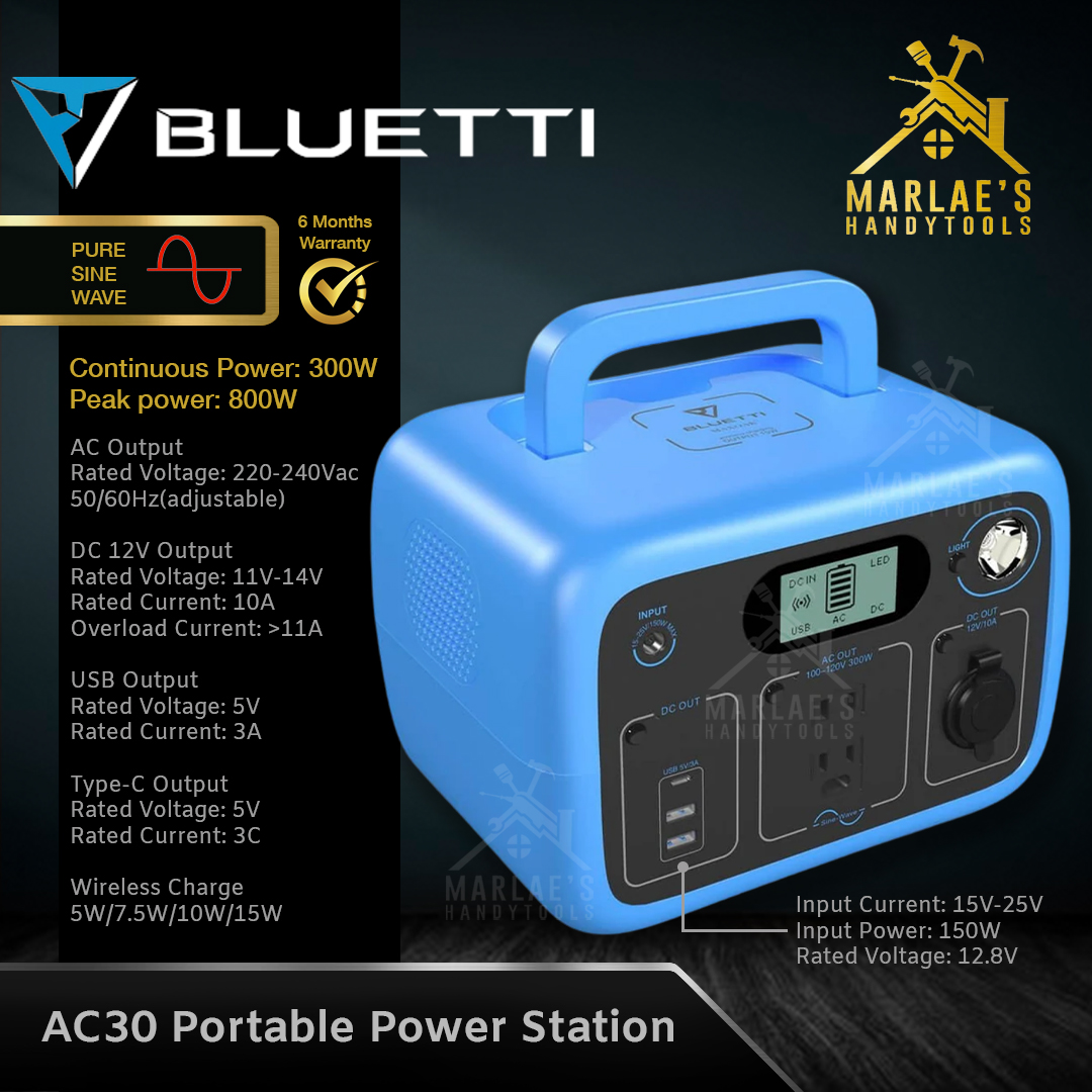 Bluetti AC30 300W/300Wh/96000mAh Power Station 60HZ 220V Portable Solar ...