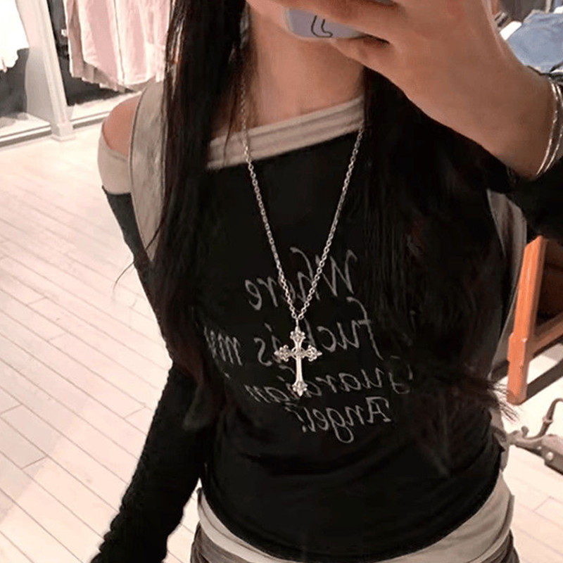 【Hot demand】Vintage Gothic Carved Cross Pendant Necklace Versatile Long ...