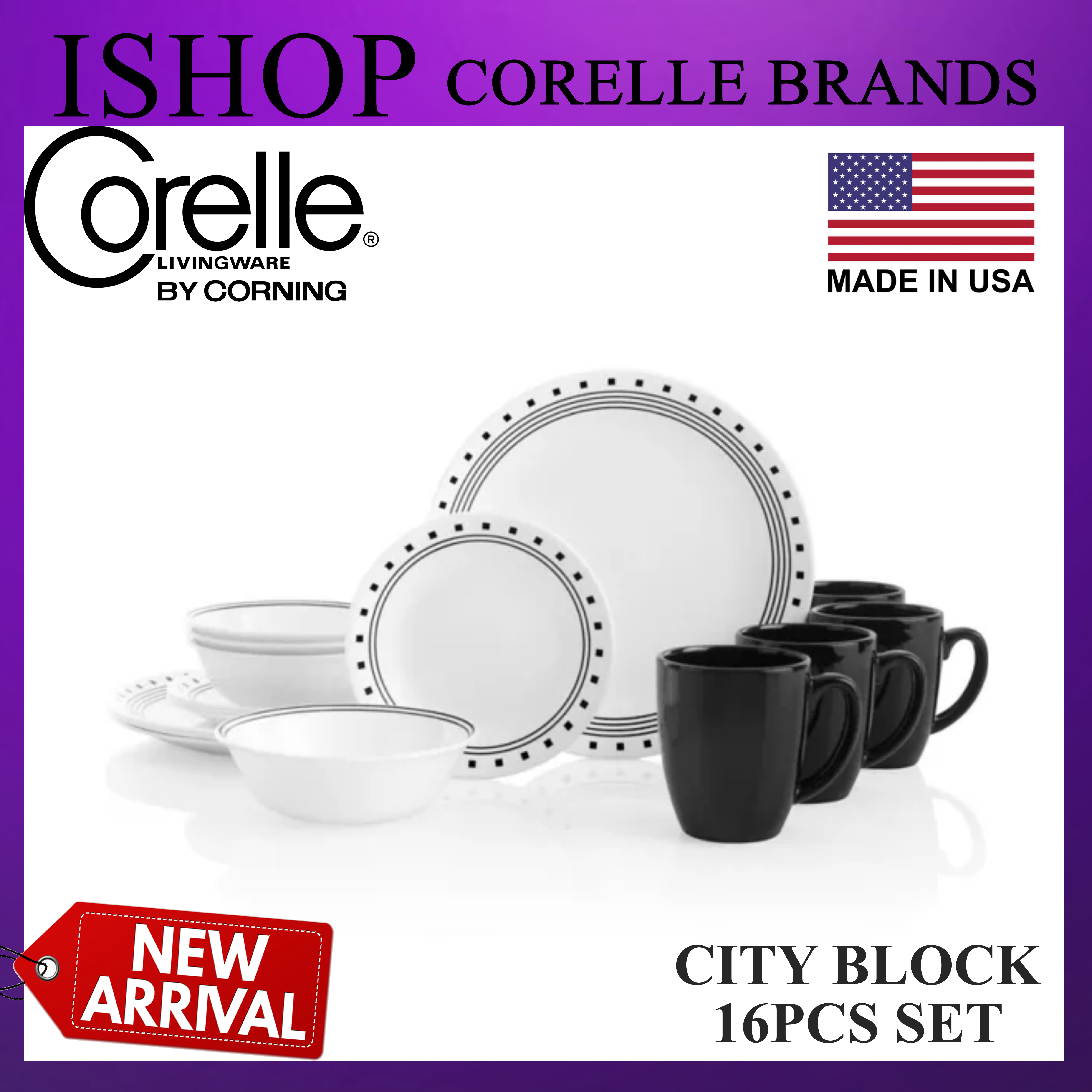 Corelle 16pc City Block Dinnerware Set Livingware Dinner Serve Set | Lazada