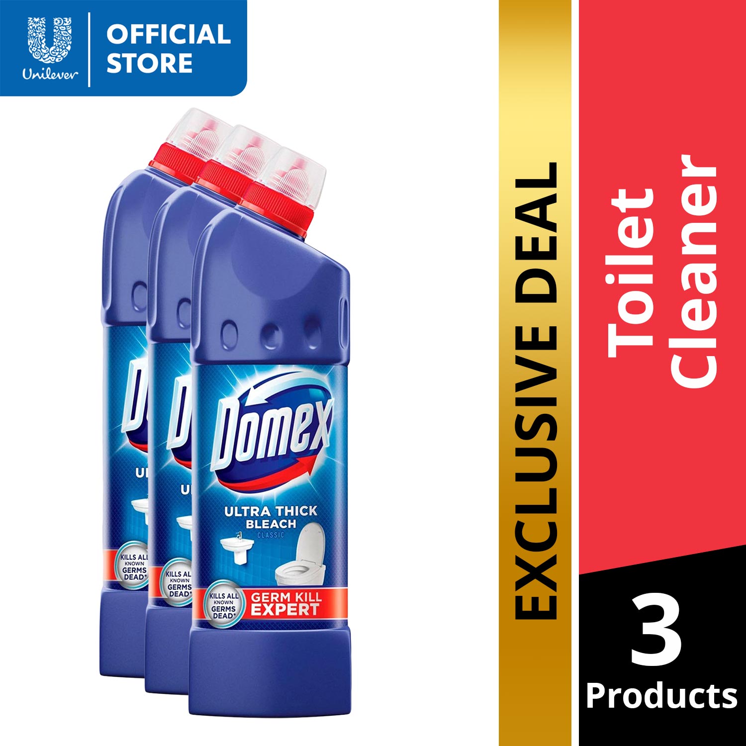 Domex Ultra Thick Bleach Toilet Cleaner Classic Antibacterial 900ml x3 ...