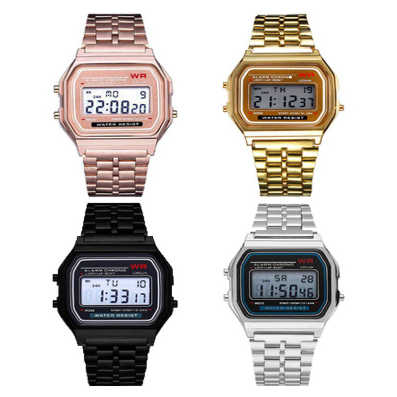 LED Stainless Steel Band Watch Luxury Waterproof Retro Digital Sports ...