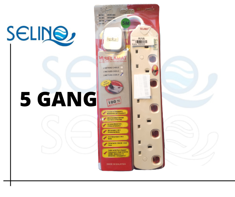 [ready Stock] Selamat Extension Trailing Socket 5 Meter 3 4 5 Gang Sirim Lazada