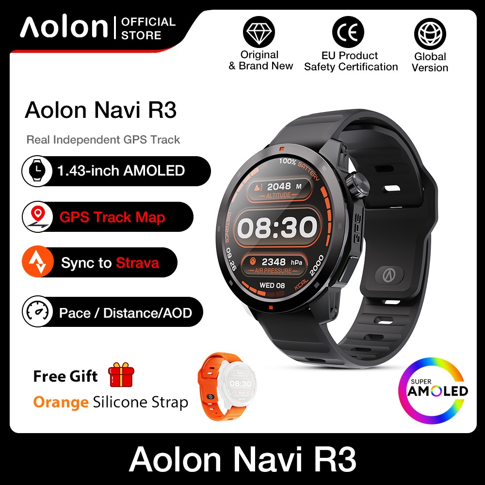 【Amoled】Aolon Navi R3 Jam Tangan Pria GPS Map Pace Amoled AOD Display ...