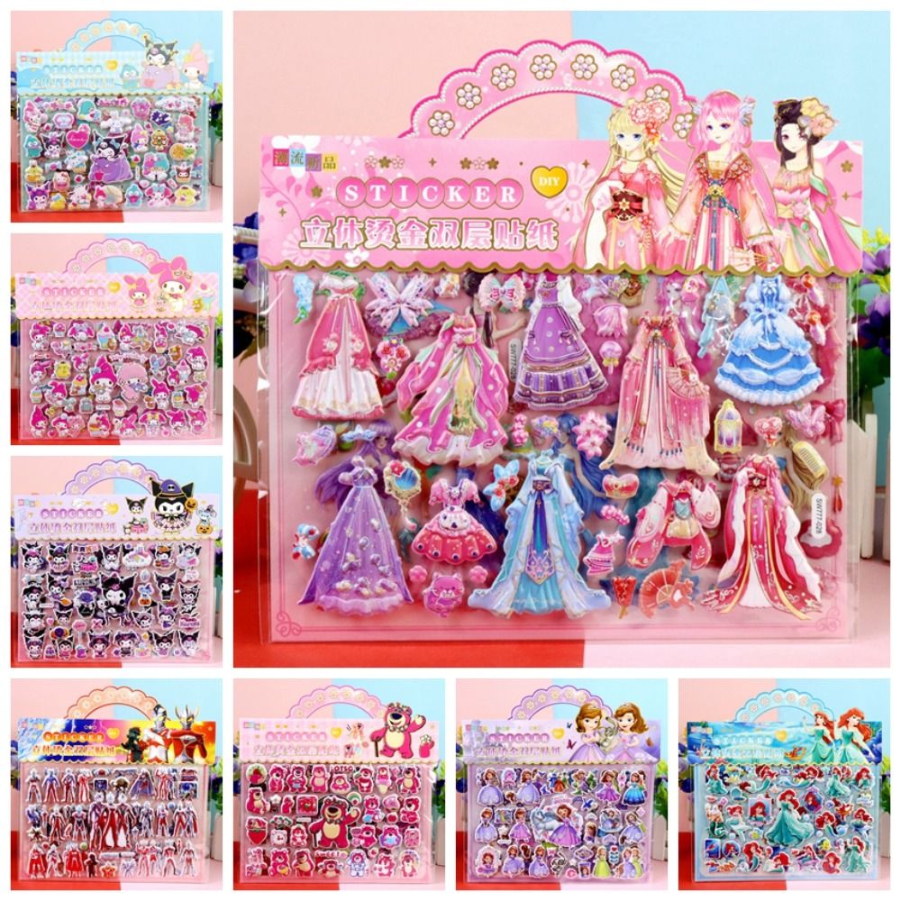 2 Sheets/Bag Waterproof Kuromi Melody Stereo Bubble Sticker Princess ...