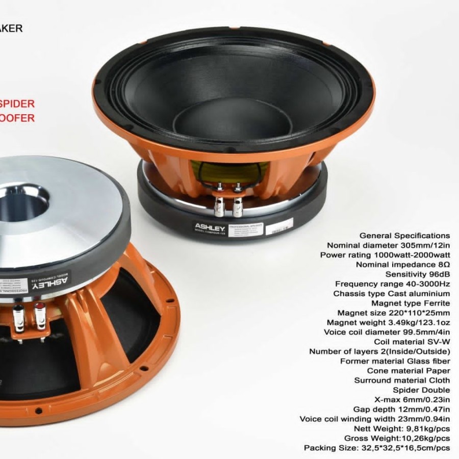 Subwoofer Ashley Compour 12S 12 inch Component Sub Compour 12 | Lazada ...