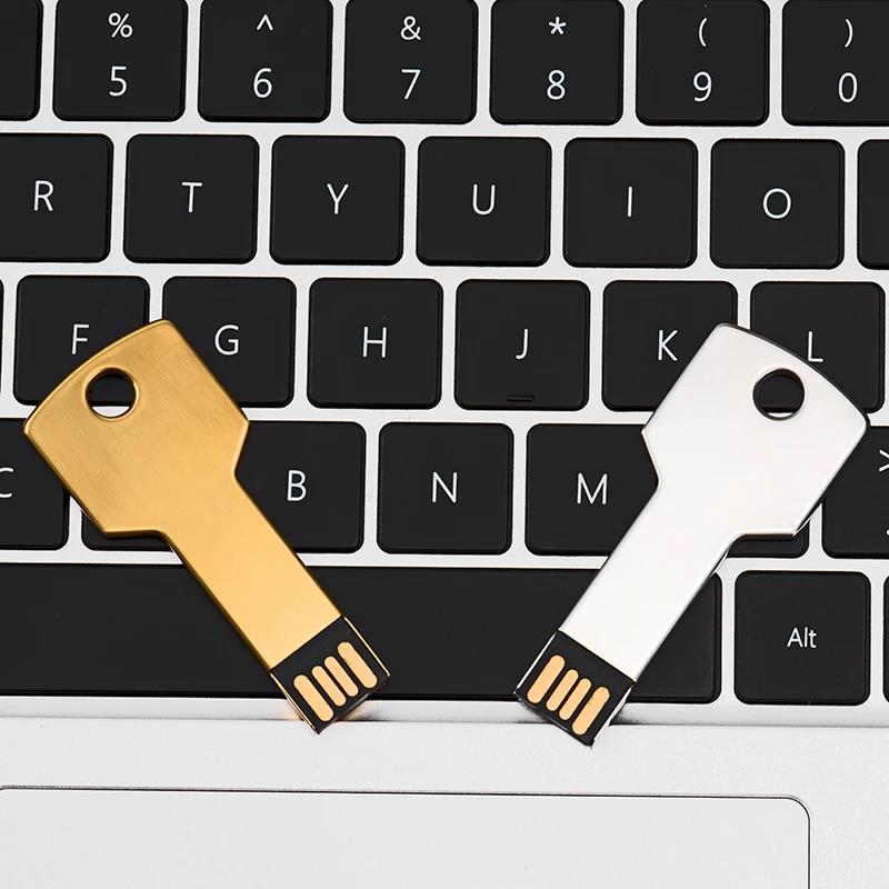 SHANDIAN Metalen key USB 2.0 64GB Flash Drive 32GB Gold Pendrive 16GB ...