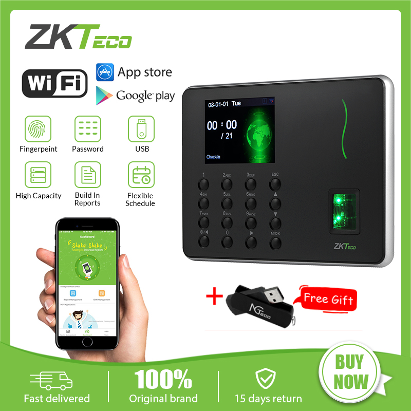 ZKTeco Biometrics Fingerprint Time Attendance Machine WiFi Bundy Clock Time Recorder Punch Card ...