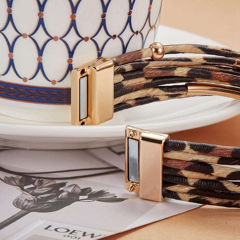 (NWVI) Leopard Bracelets Leopard Tube Bracelet Multilayer Leather Cuff Bracelet and Boho Leopard ...