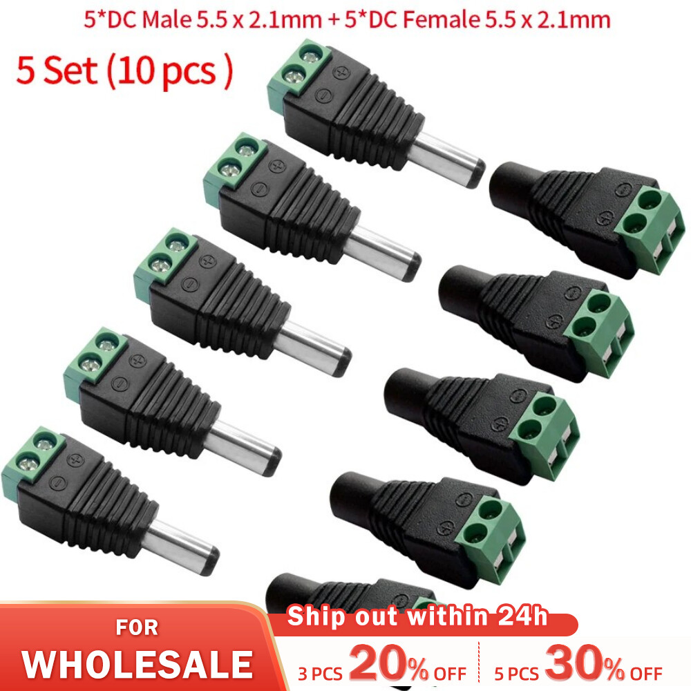 5pairs Female And Male Dc Connectors 2.1x5.5mm Power Plug Adapter Jacks ...