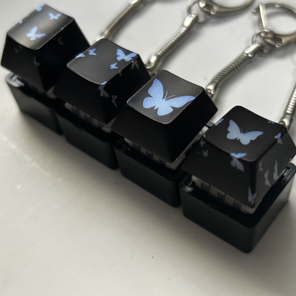New 4 Keys Button Keycap Keychain Keyboard Caps Pass The Time Butterfly ...