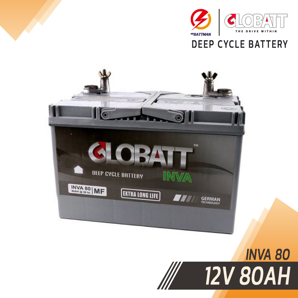 แบตเตอรี่โซล่าเซลล์ Deep Cycle Battery Globatt INVA 12V 80Ah ...