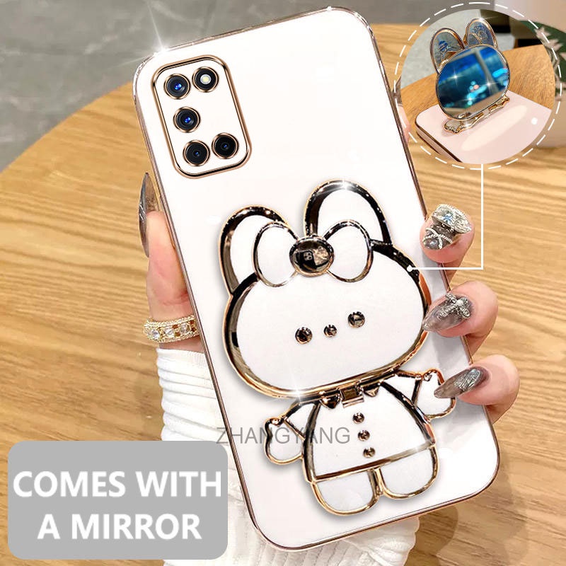 Casing oppo a52 a92 Plating 3D cute rabbit stand phone case with 360 ...