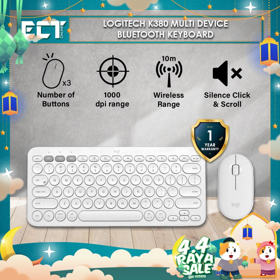 Logitech K380 Wireless Multi Device Bluetooth Keyboard + M350 Pebble ...
