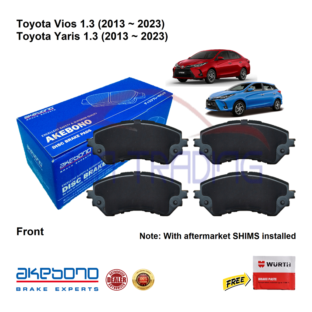 Genuine Akebono Front Brake Pads for Toyota Vios 1.3 (2013~2023 ...