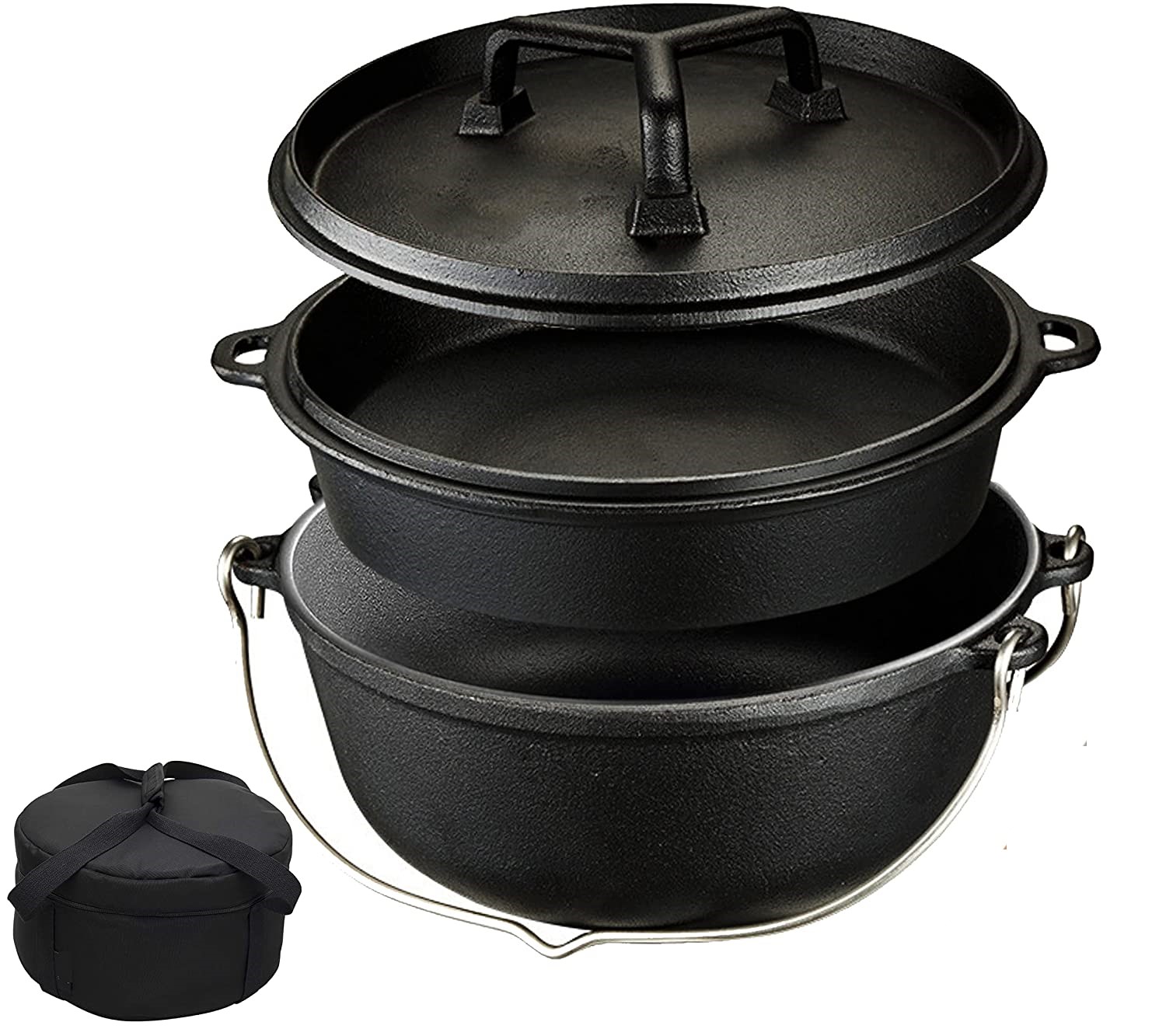 Pre-Seasoned All in 1 Cast Iron Camping Cookware Set - Stock Pot ...