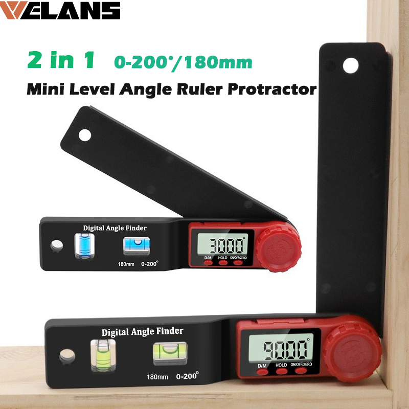 2 in 1 Mini Level Angle Ruler Protractor Digital Angle Finder 180mm 0-200°Angle Ruler With ...