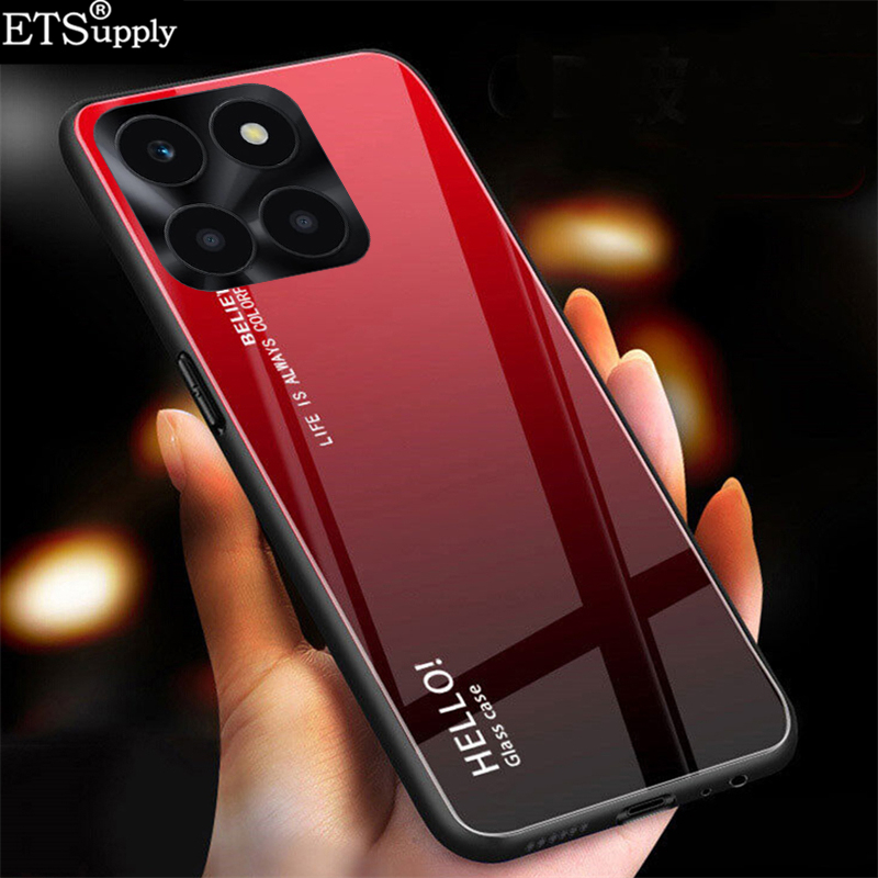 Phone case For Honor X6B 4G Gradient Mirror Tempered Glass Protector ...