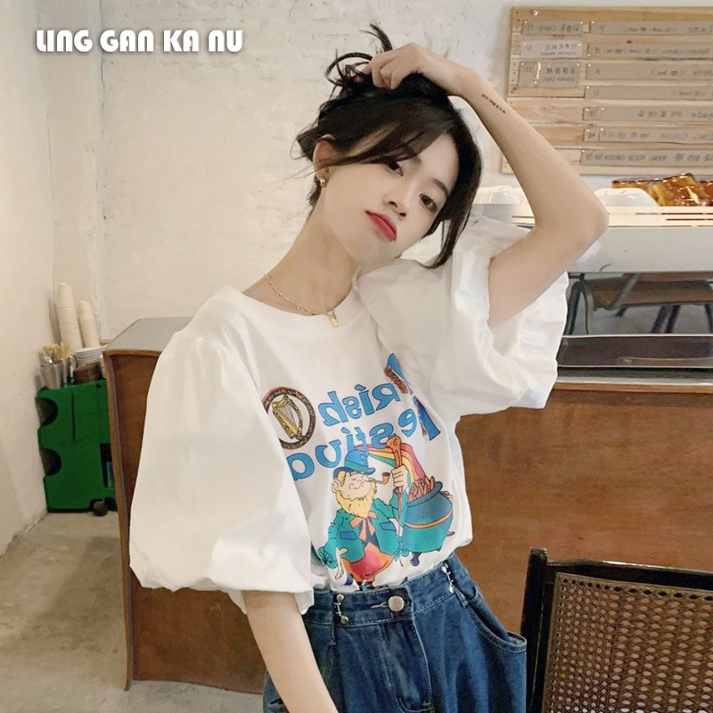 LING GAN KA NU เสื้อยืดแขนสั้นผู้หญิง 2022 ฤดูร้อนใหม่สไตล์เกาหลีแฟชั่น ...