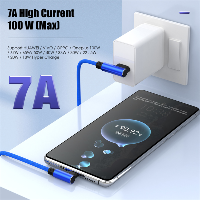 90 Degree 7A 100W USB Type C Cable 100W Fast Charging Wire For OPPO ...