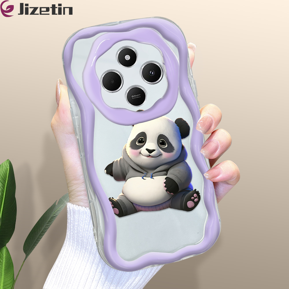 Jizetin for Redmi 14C Back Cover Cartoon Happy Panda Cream Wavy Edge ...