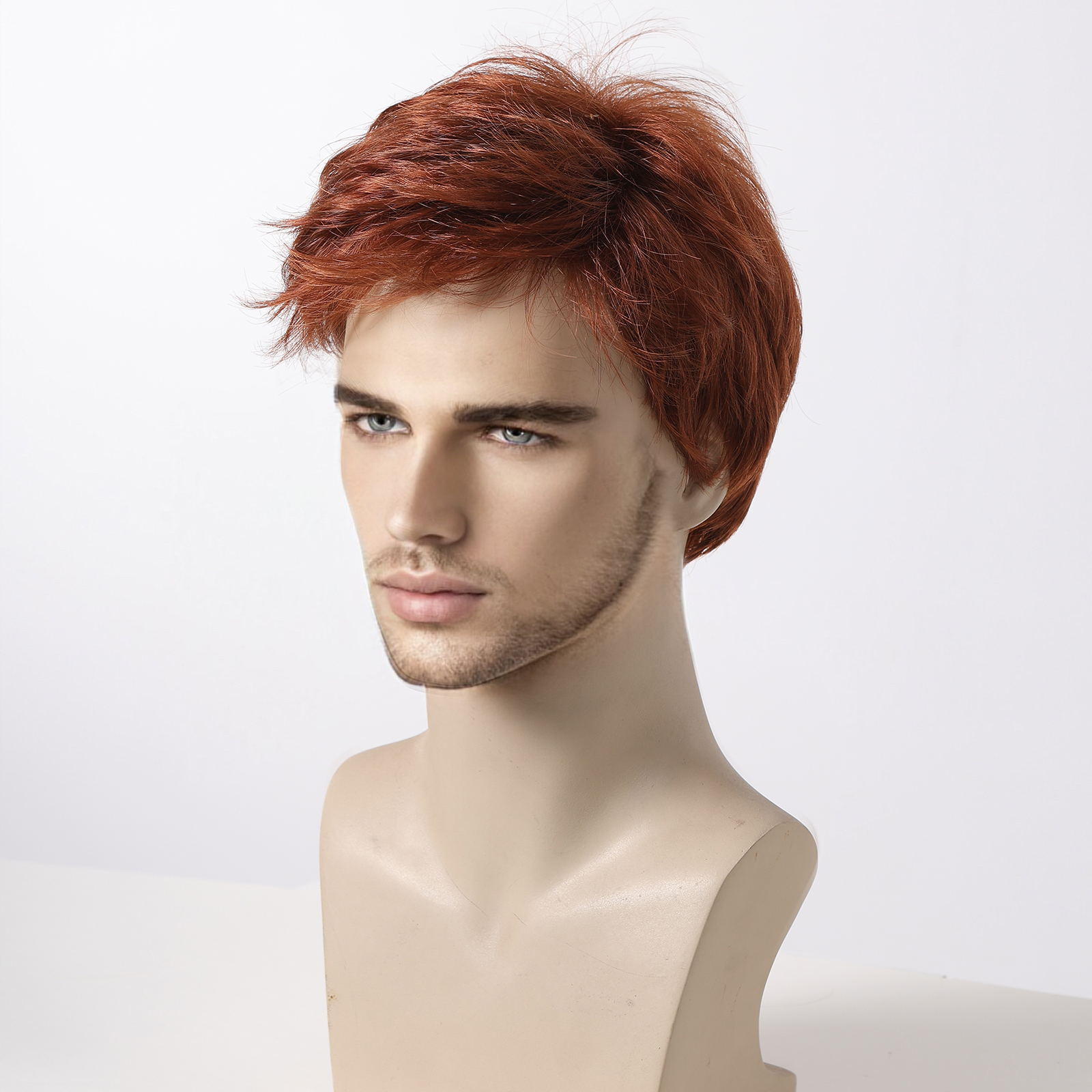 ALAN EATON Short Copper Red Wigs for Men Synthetic Fluffy Natural Wig ...