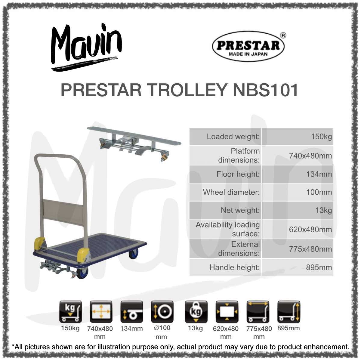 PRESTAR (JAPAN) TROLLEY NBS101 150KG Folding Handle with Foot Brake NBS ...