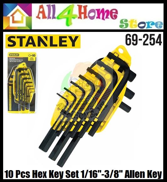 STANLEY 69-254 10 Pcs Hex Key Set 1/16"-3/8" Allen Key SAE ( 69254 ...