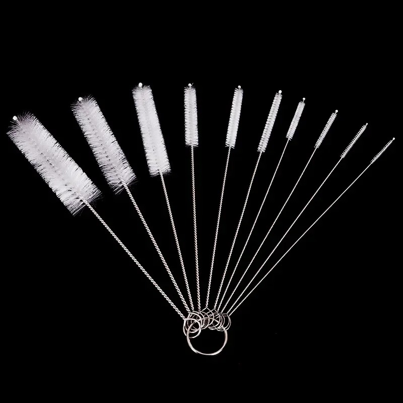 10Pcs Set Stainless Soft Hair Suction Glass Tank Pipe Brush Household ...
