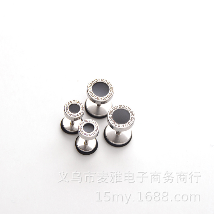 Round Titanium Steel Black Oil Dropping Great Wall Pattern Earrings ...