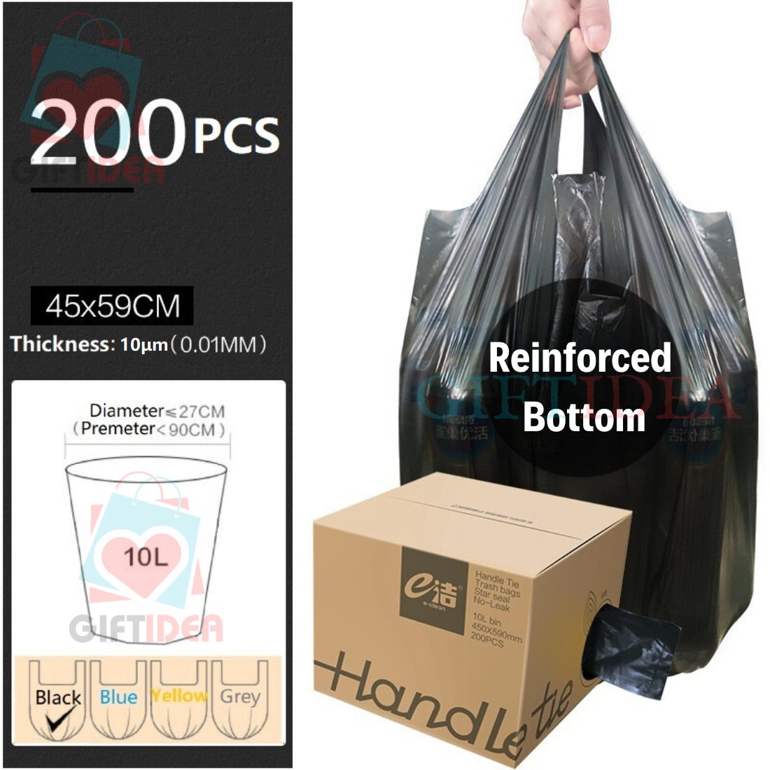 200 pcs extra large rolls vest-style garbage bags in box pull-out Trash ...