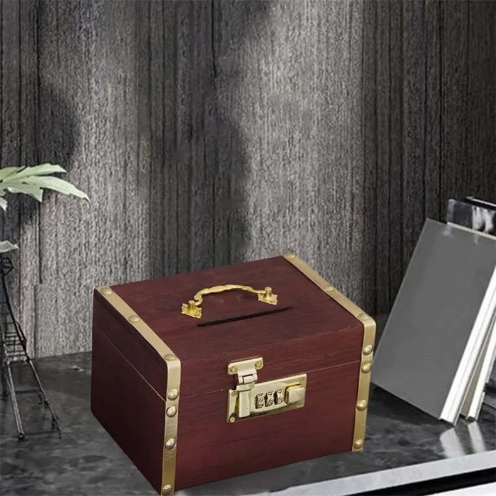 Props Box Retro Wooden Savings Chinese Style Rectangle Money Metal ...