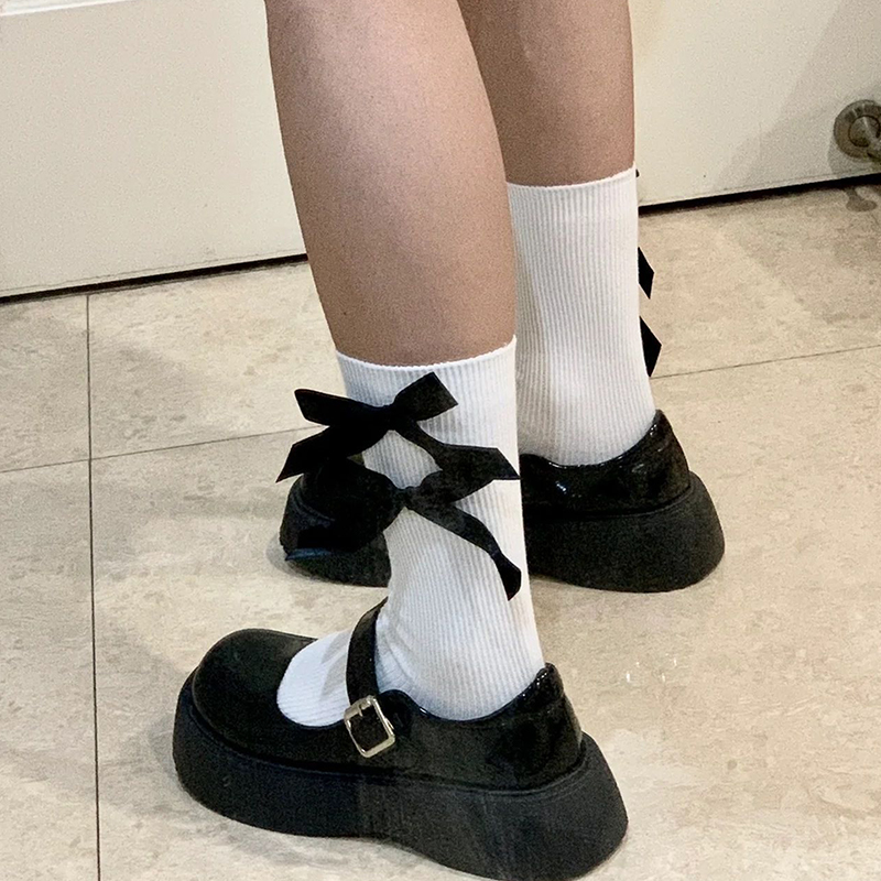 Y2K Sweet Bowknot Kawaii Socks Spring Summer Harajuku JK Lolita Cute White Socks Japanese Style ...