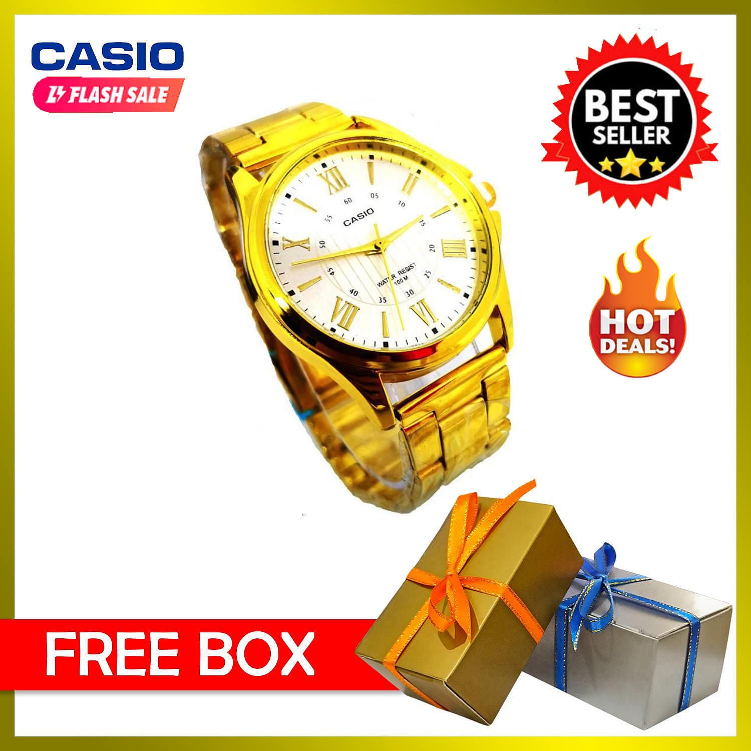 Casio Gold Round White Dial Roman Numbers Water Resist Stainless Steel ...