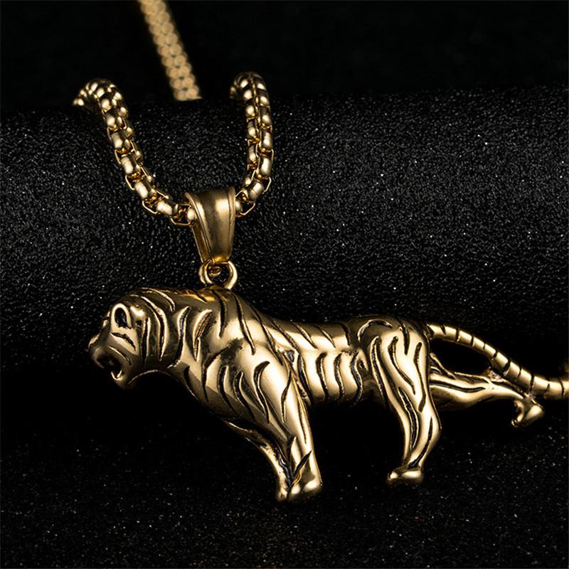 Men's Stainless Steel Tiger Pendant Necklace Rich Male Fitness Sports ...