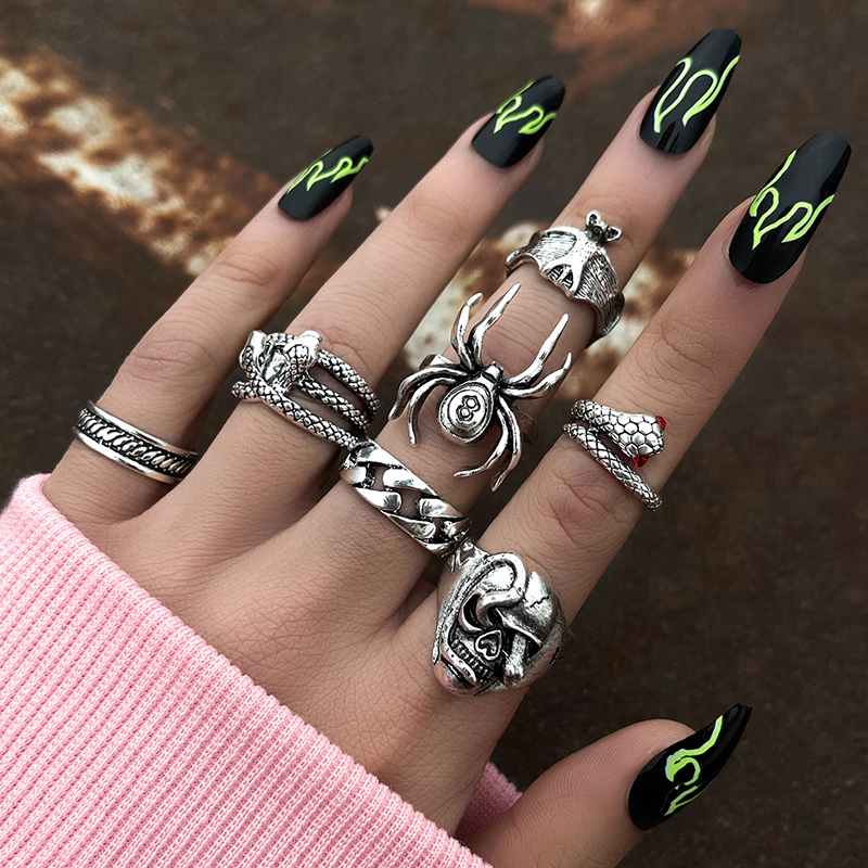 7Pcs/set Punk Snake Rings for Gothic Spider Men Jewelry Accessories ...