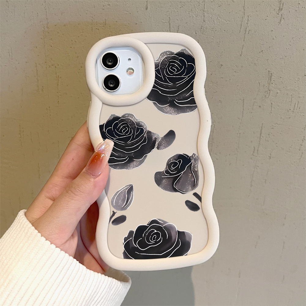 AMORVOR for Samsung S21 FE 4G 5G Back Cover Black Flowers Pattern ...