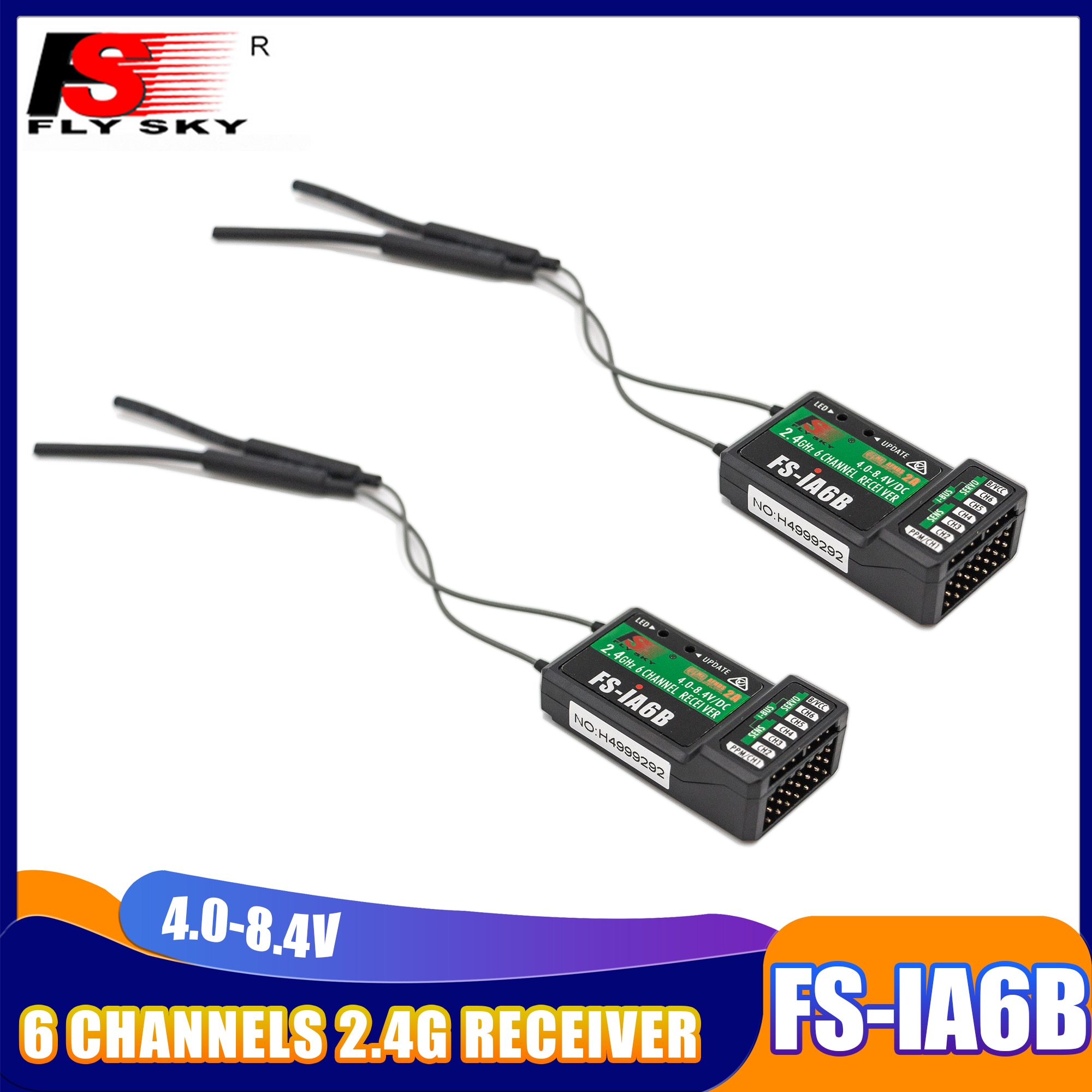 FLYSKY 6CH RC Receiver FS-iA6B 2.4GHz Dual Copper Antenna 4.0-8.4V for FS- I6 Transmitter Remote ...