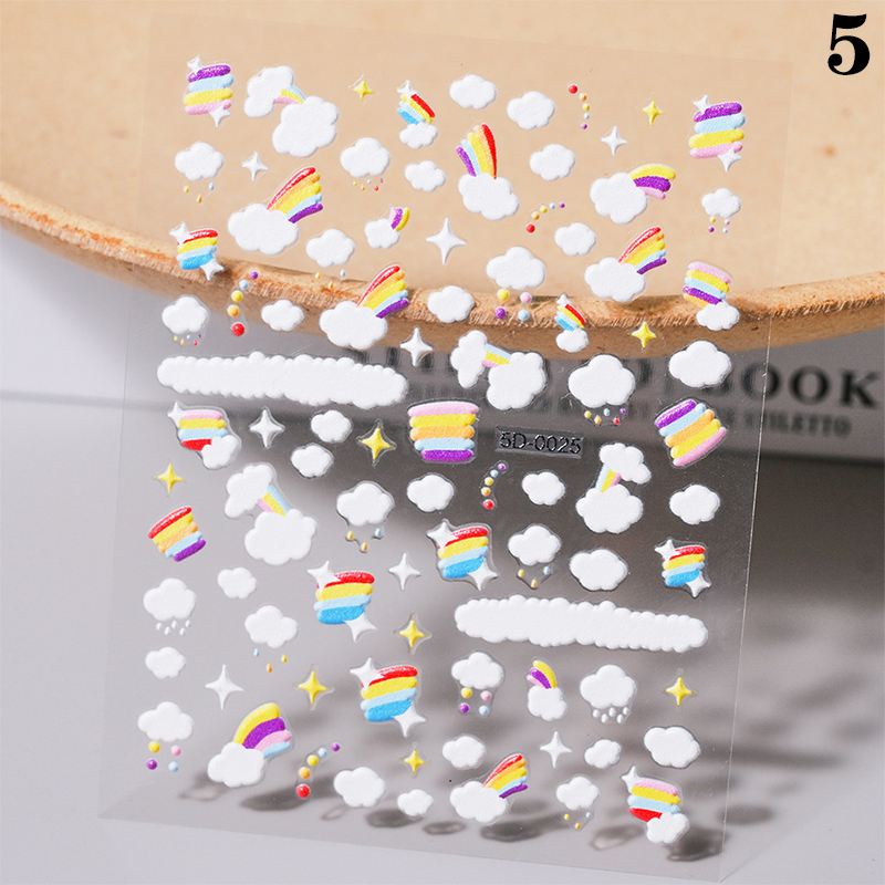 Dopamine Colored Relief Nail Stickers Cartoon Line Flower Pink Sweet ...